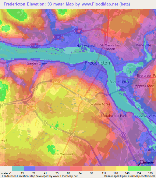 Elevation of Fredericton,Canada Elevation Map, Topography, Contour