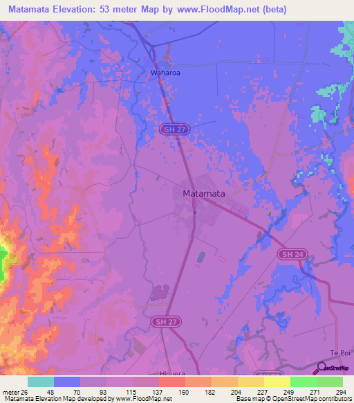 Elevation of Matamata,New Zealand Elevation Map, Topography, Contour