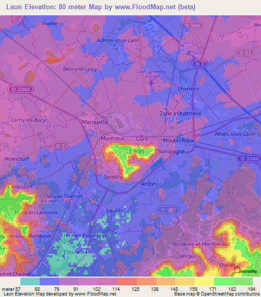 Elevation of Laon,France Elevation Map, Topography, Contour